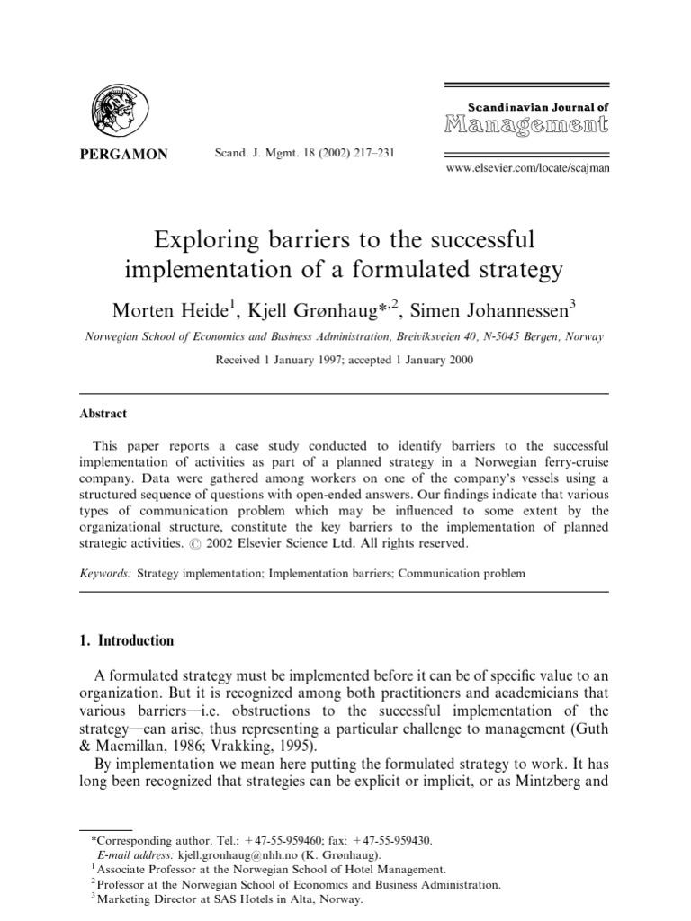 Exploring Barriers To The Successful Implementation Of A Formulated