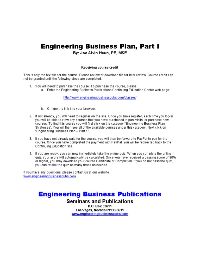 Engineering Business Plan Part i | Professional Liability Insurance ...