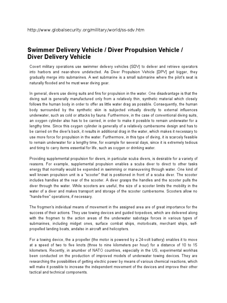 Swimmer Delivery Vehicle / Diver Propulsion Vehicle / Diver Delivery ...