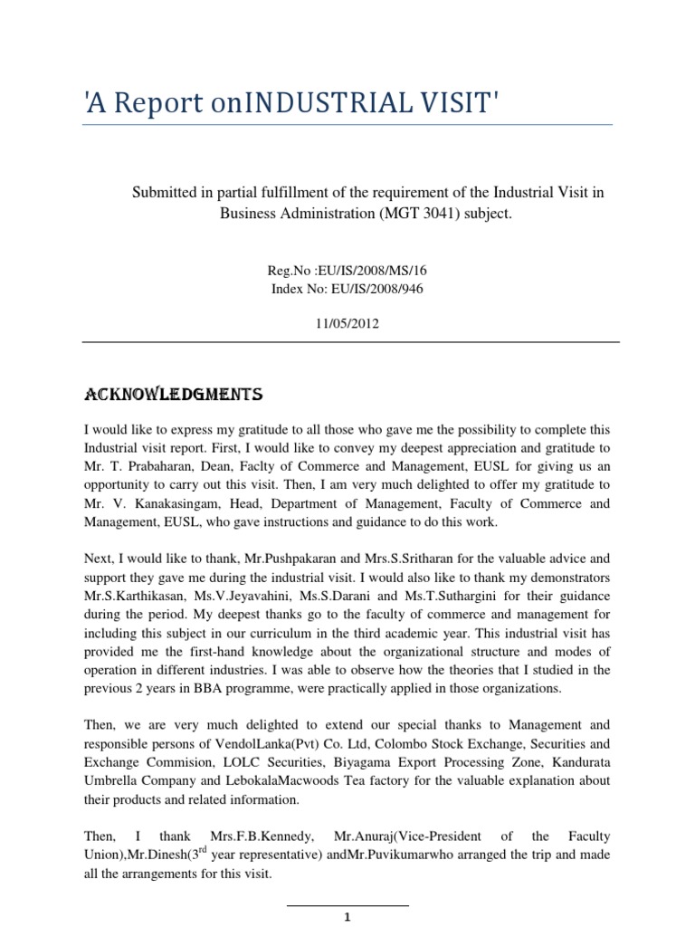 A Report On INDUSTRIAL VISIT | PDF | Exports | Sustainability