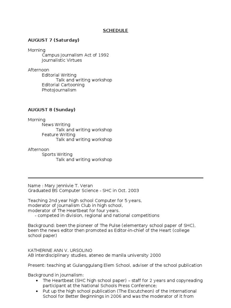 Journalism Seminar Workshop Schedule | PDF | Social Science | Language ...