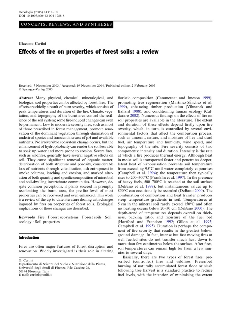 Effects of Fire On Properties of Forest Soils A Review Certini | PDF ...
