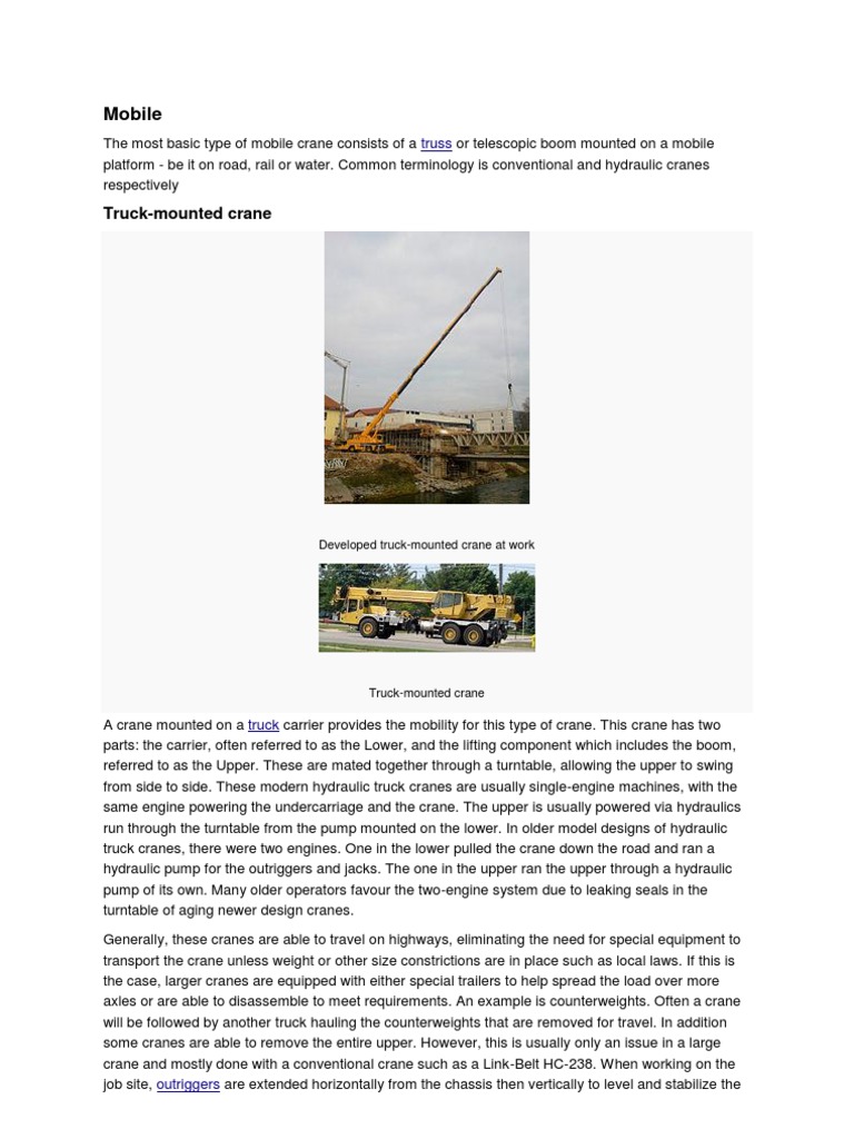 Mobile: Truck-Mounted Crane | PDF | Crane (Machine) | Transport ...