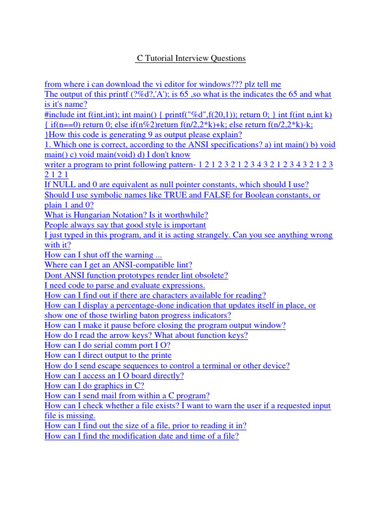 Tutorial Interview Questions | PDF | Subroutine | Computer File