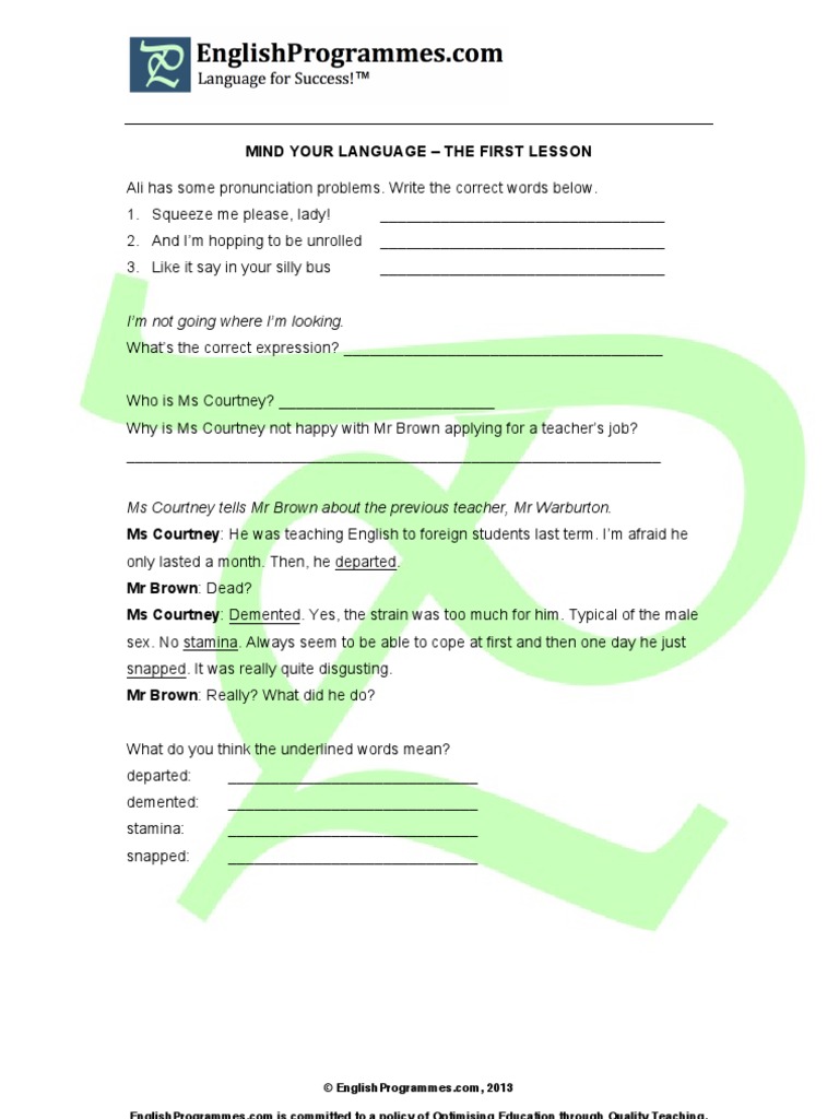 Mind Your Language - The First Lesson | PDF | Career & Growth ...