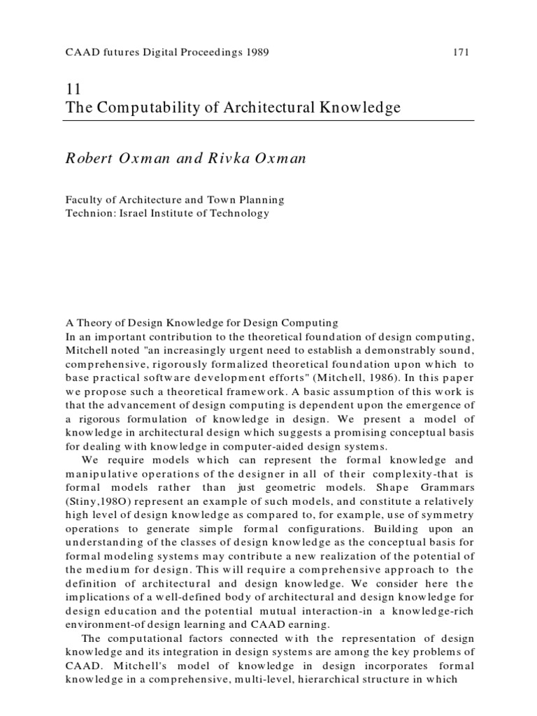 11 The Computability of Architectural Knowledge: Robert Oxman and Rivka Oxman | PDF | Conceptual ...