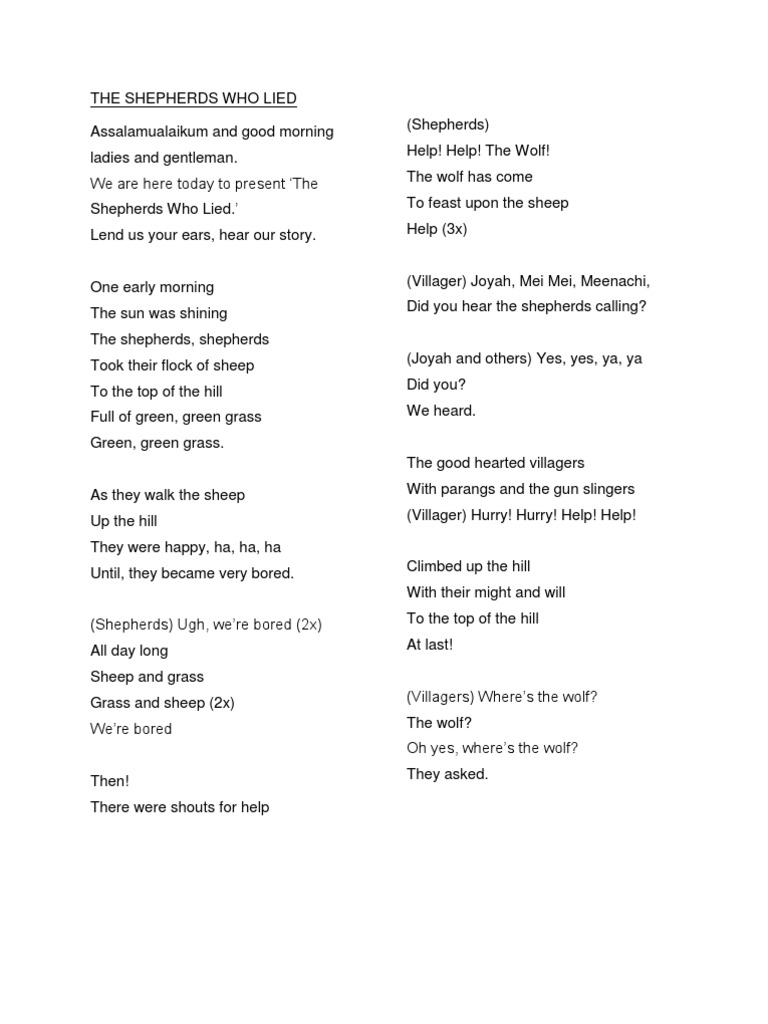 Choral Speaking Script-The Shepherds Who Lied | PDF | Shepherd | Leisure