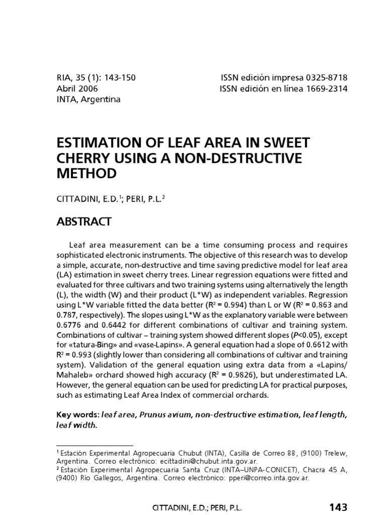 Estimation of Leaf Area in Sweet Cherry Using A Non-Destructive Method | PDF | Errors And ...