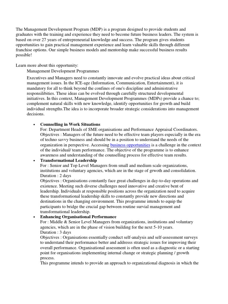 The Management Development Program | PDF | Leadership | Goal