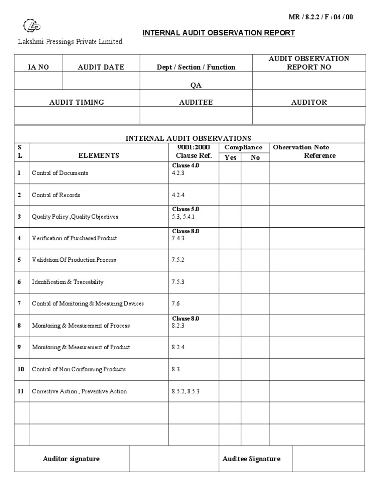 Internal Audit Observation Report - QA | PDF