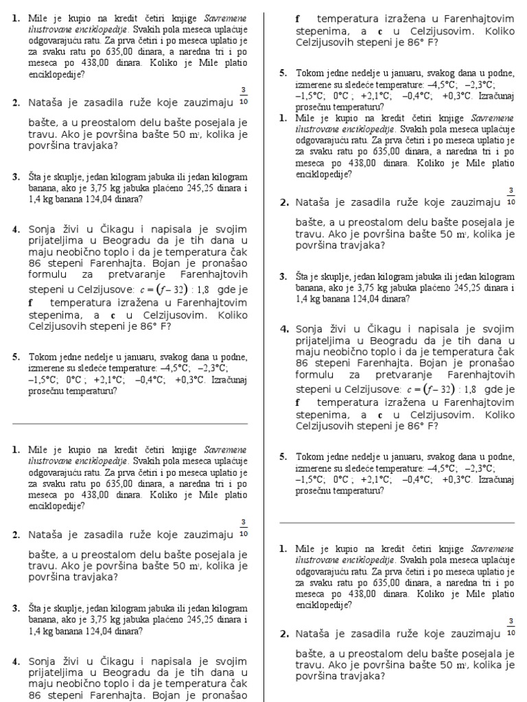 Tekstualni Zadaci 2 - 6 Razred | PDF