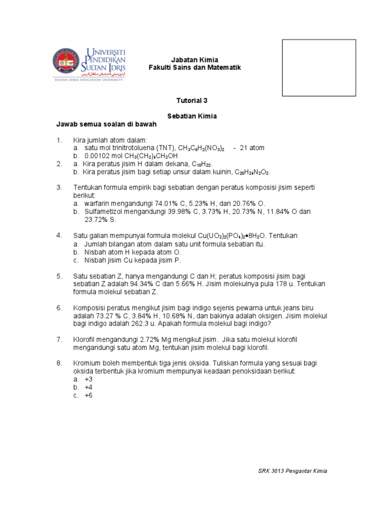 Tutorial 3 - Sebatian Kimia | PDF