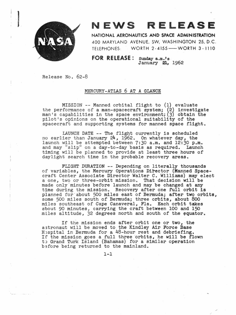 Mercury - Atlas 6 at A Glance | PDF | Project Mercury | Sm 65 Atlas