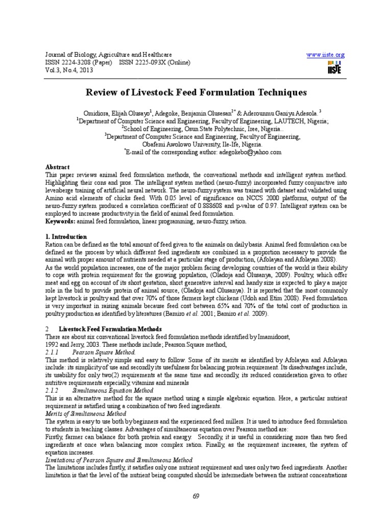 Review of Livestock Feed Formulation Techniques | PDF | Mathematical Optimization | Linear ...