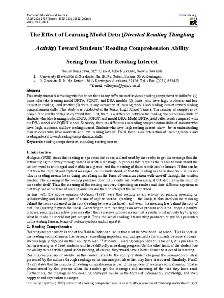 Activity) Toward Students' Reading Comprehension Ability: The Effect of ...