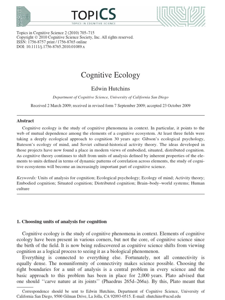 Hutchins Cognitive Ecology | PDF | Perception | Cognitive Science