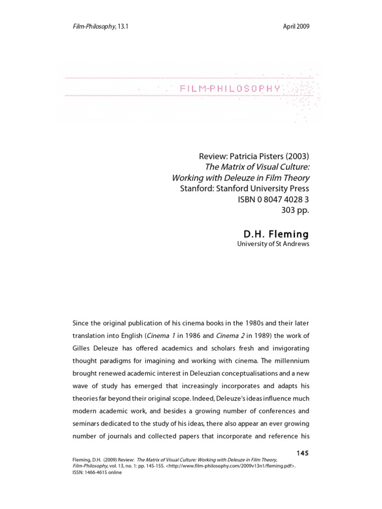 Working With Deleuze in Film Theory | PDF | Gilles Deleuze | Perception