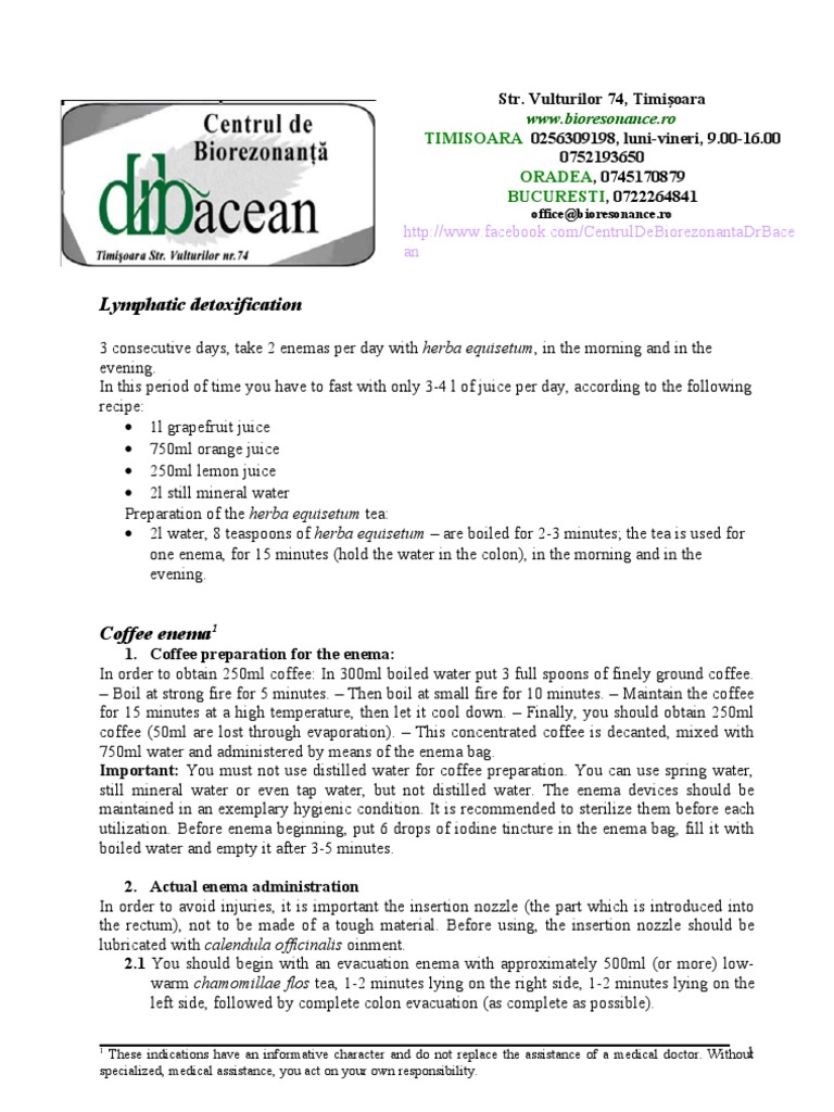 Cofee Enema, Clisma Cu Cafea Gerson-Bacean | PDF | Beverages | Nature