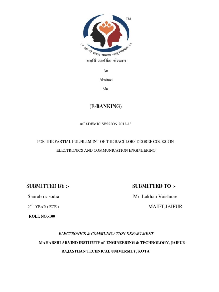 Abstract On E-Banking | PDF | Online Banking | Banks & Banking