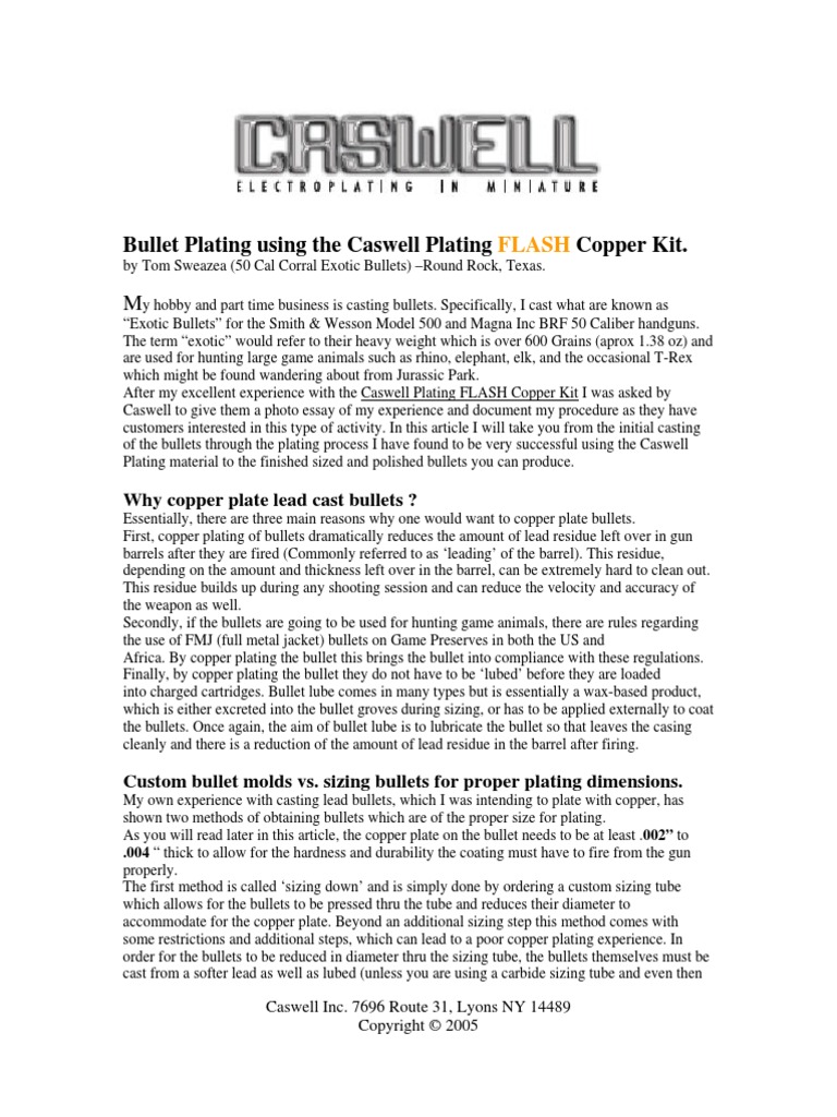 Bullet Plating Using The Caswell Plating Copper Kit.: Flash | PDF ...