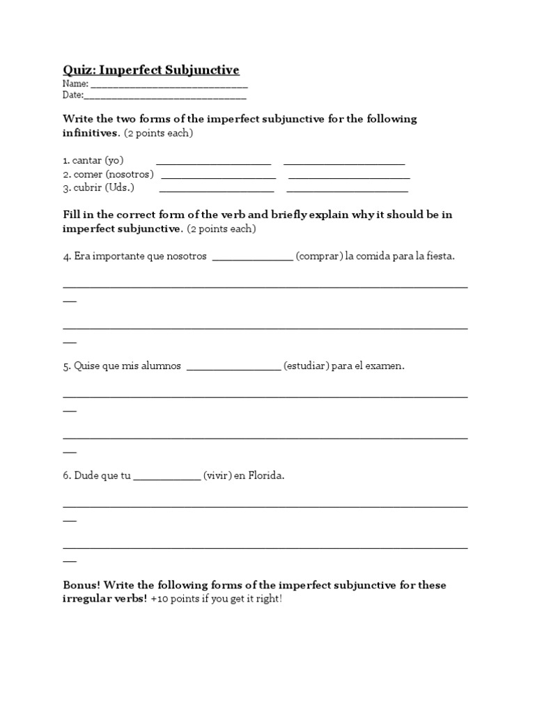 Imperfect Subjunctive Quiz | PDF