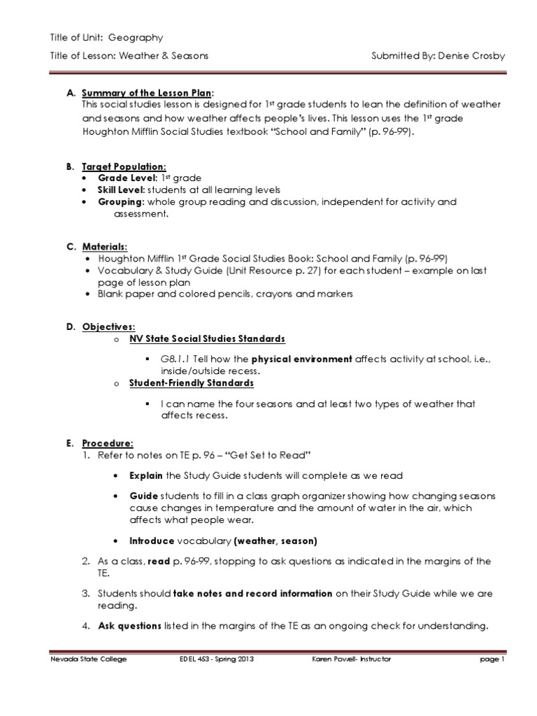 EDEL453 Spring2013 DeniseCrosby Unit 3 Geography LESSON 6 | PDF ...
