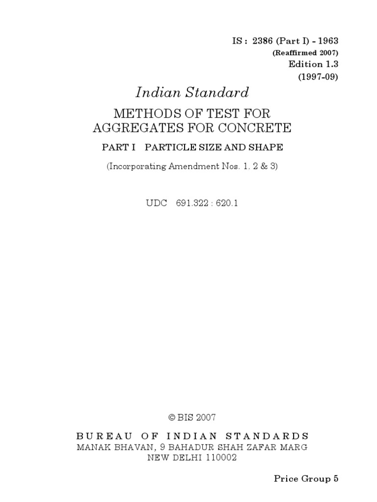 Indian Standard Methods Of Test For Aggregates For Concrete PDF Nature