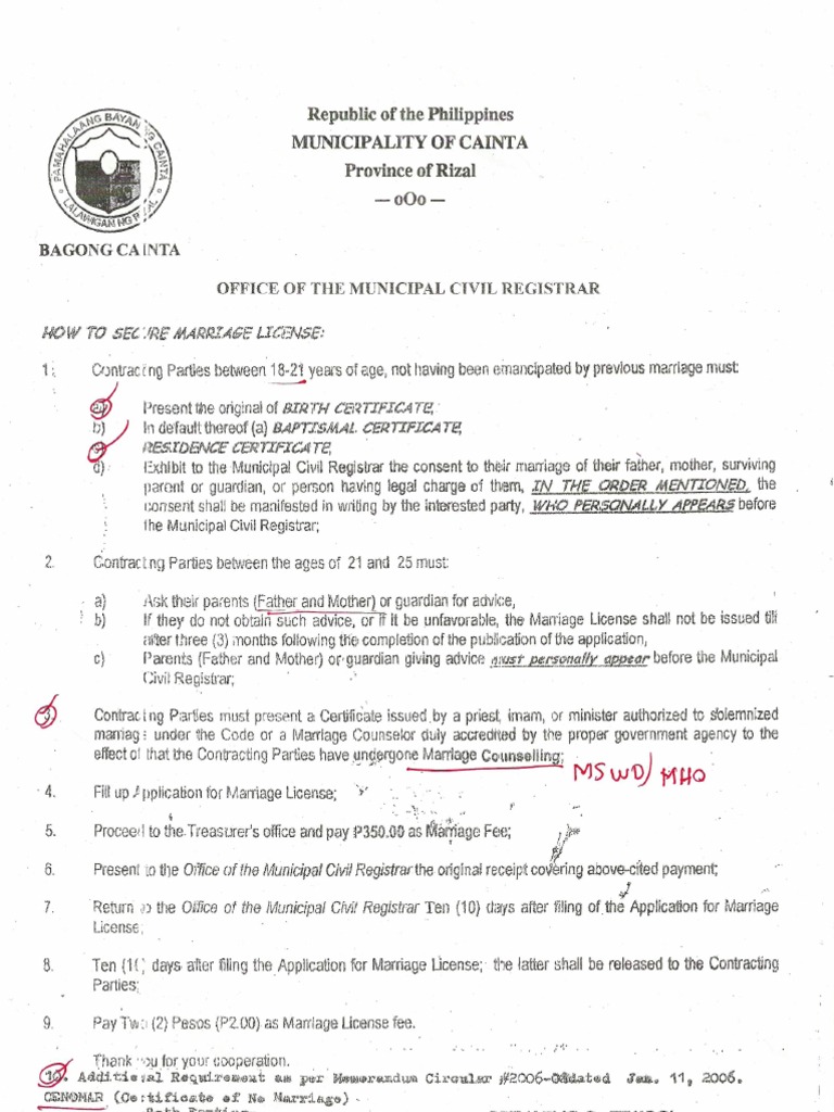 Marriage License Application in Cainta | PDF