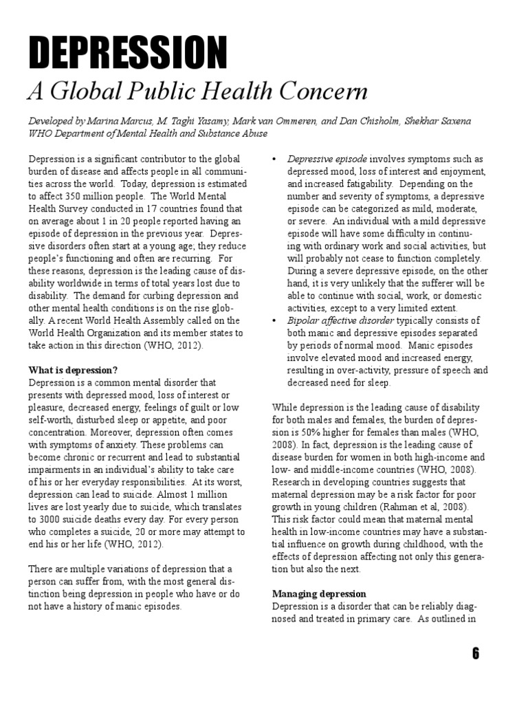 Global Impact and Management of Depression | PDF | Major Depressive ...