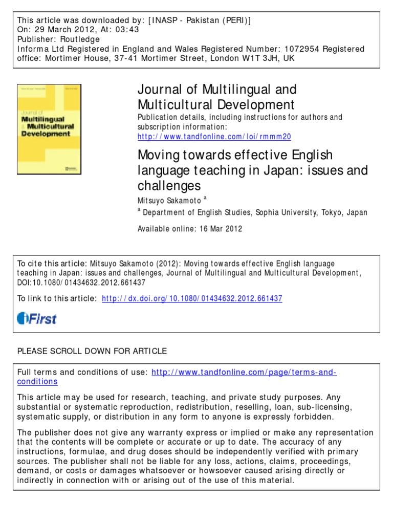 Journal of Multilingual and Multicultural Development | PDF ...