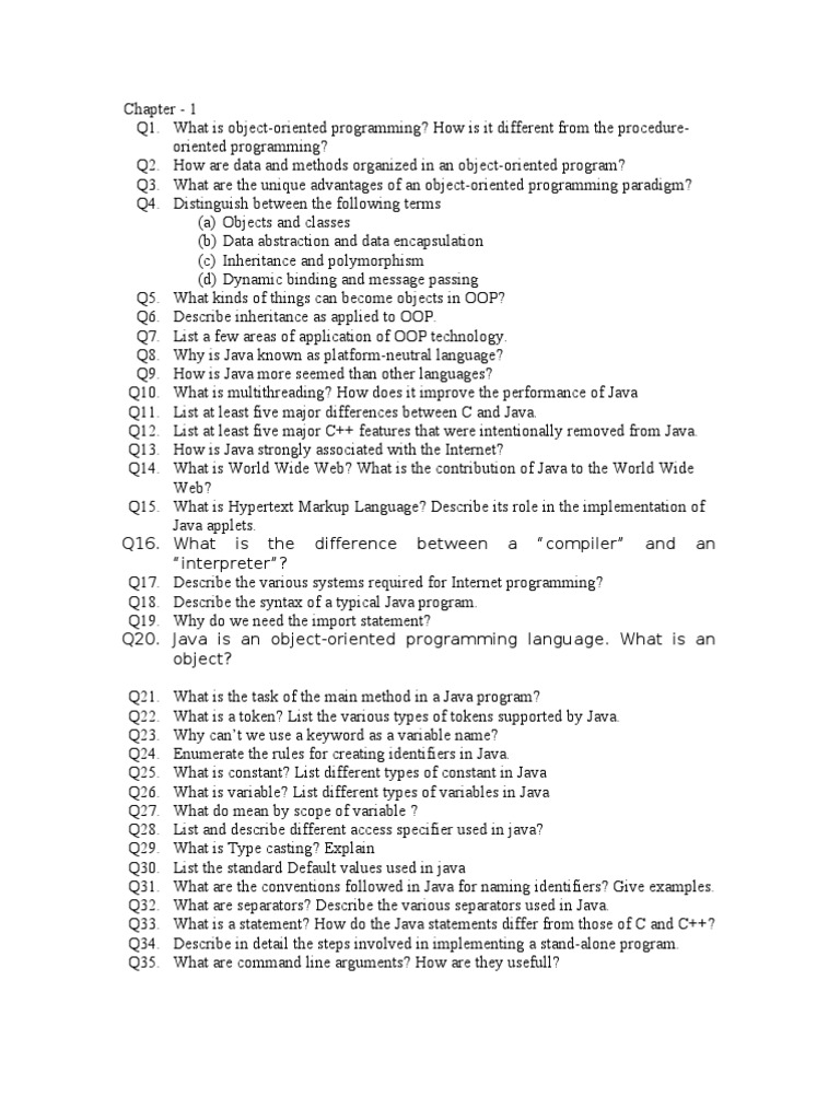 Java Chapter-2 Question Bank | PDF | Control Flow | Java (Programming ... Java Chapter-2 Question Bank | PDF | Control Flow | Java (Programming ...