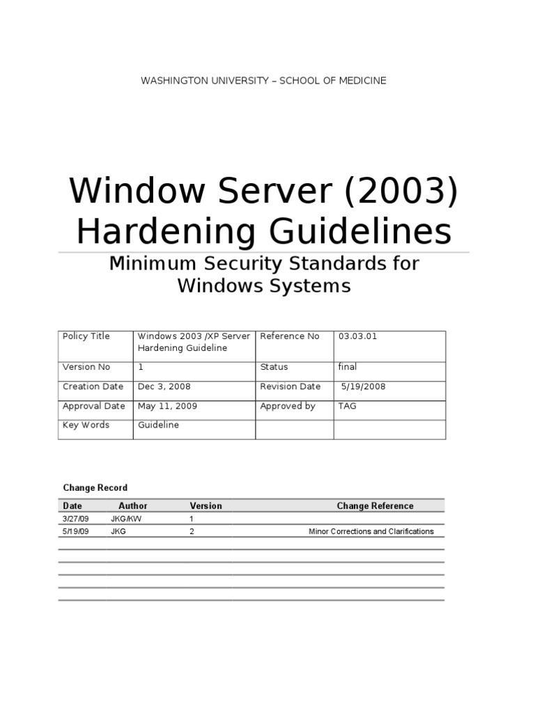 03.03.01 Windows Server (2003) Hardening Guidelines | PDF | Security ...