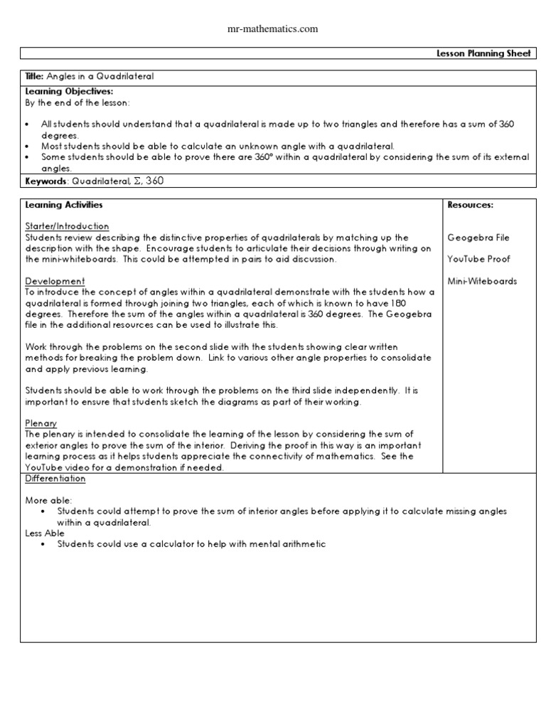 Lesson Plan Quadrilaterals | PDF