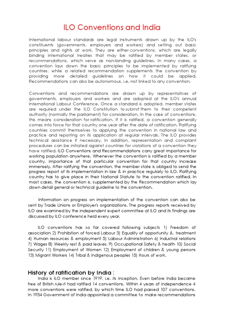 ILO and India | PDF | International Labour Organization | Ratification