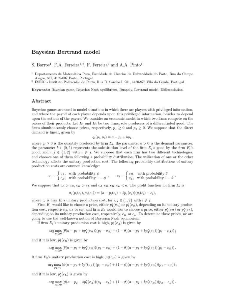 Bayesian Bertrand Model | Download Free PDF | Oligopoly | Conceptual Model