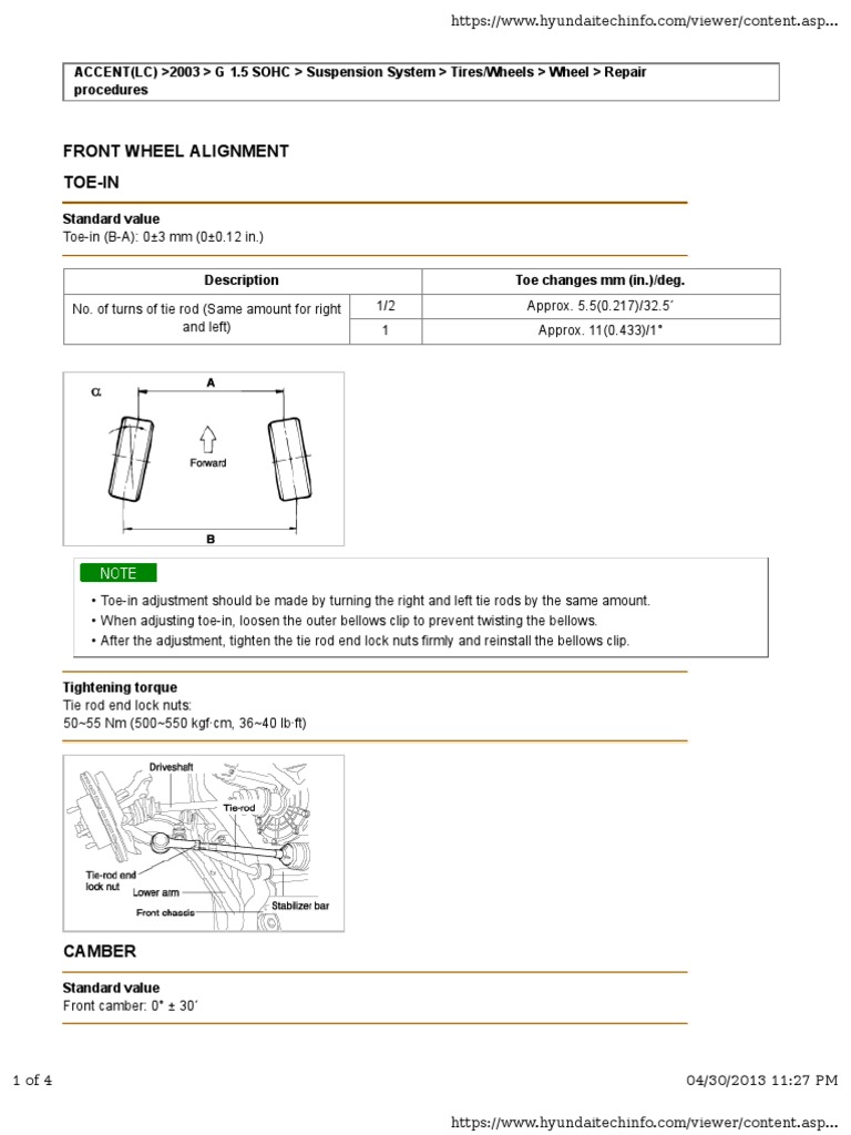 Hyundai Accent 2003 Wheel Alignment | PDF | Suspension (Vehicle) | Nut ...