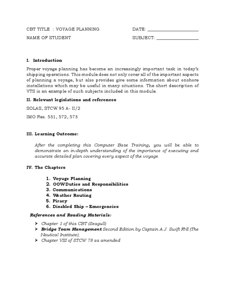 Voyage Planning Workbook | PDF