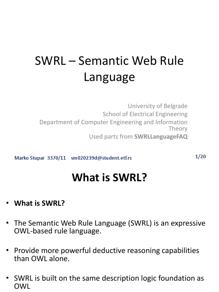 SWRL - Semantic Web Rule Language | PDF | Parameter (Computer ... SWRL - Semantic Web Rule Language | PDF | Parameter (Computer ...