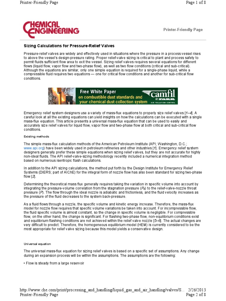 Sizing Calculations For Pressure Relief Valves - Chemical Engineering ...
