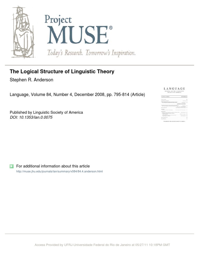 Anderson, S - The Logical Structure of Linguistic Theory | PDF | Linguistics | Logic