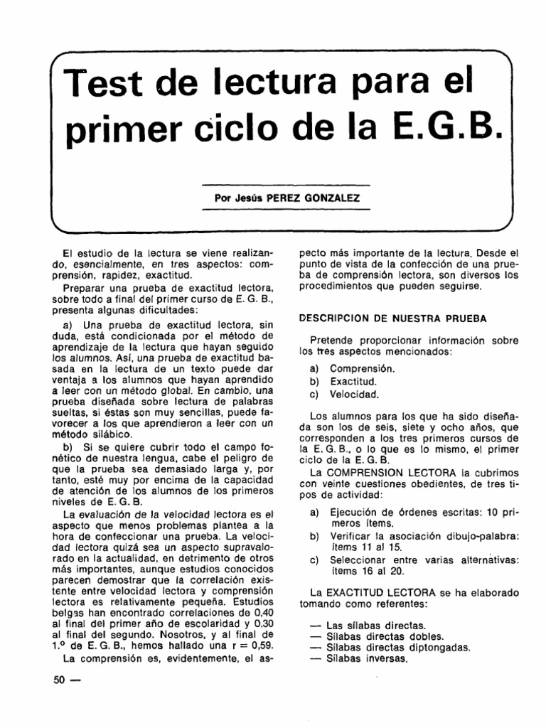 Test de Lectura para Primer Ciclo E.G.B. | PDF | Lectura (proceso ...