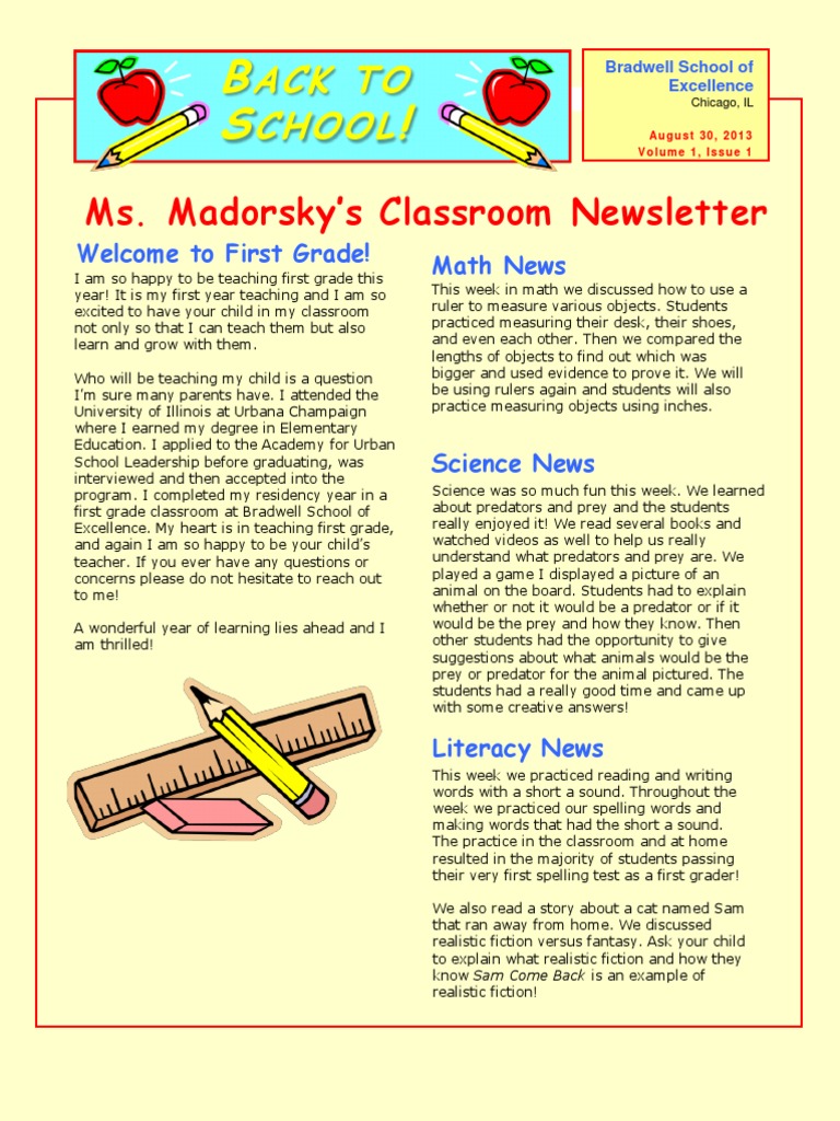 Sample Newsletter | Classroom | Teachers