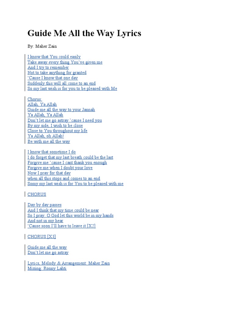 Guide Me All The Way Lyrics: By: Maher Zain | PDF