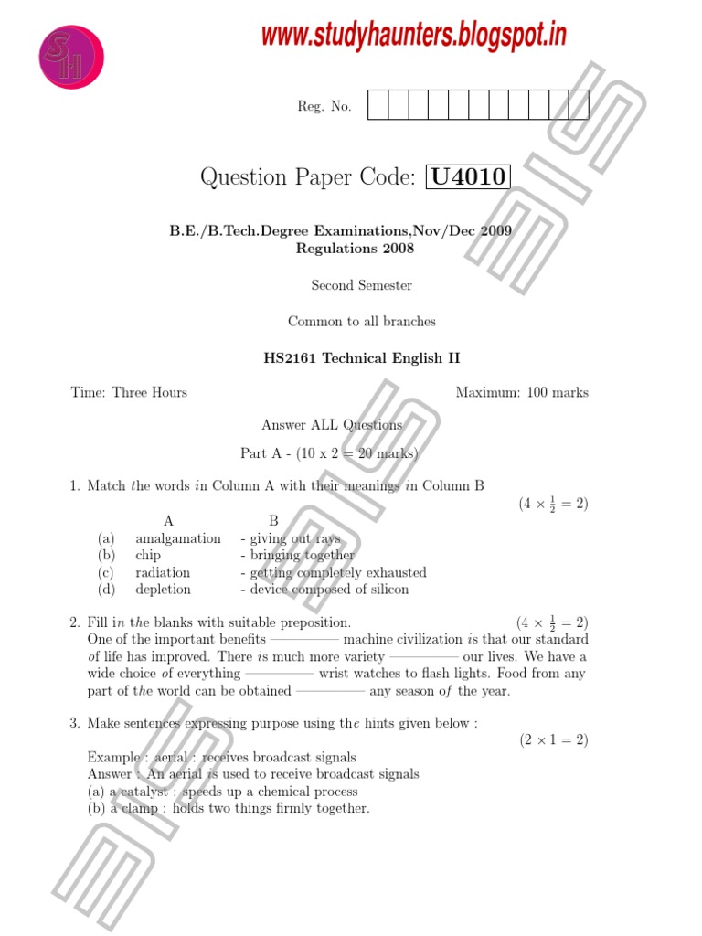 Technical English II Exam Paper 2009 | PDF | Electron Microscope ...