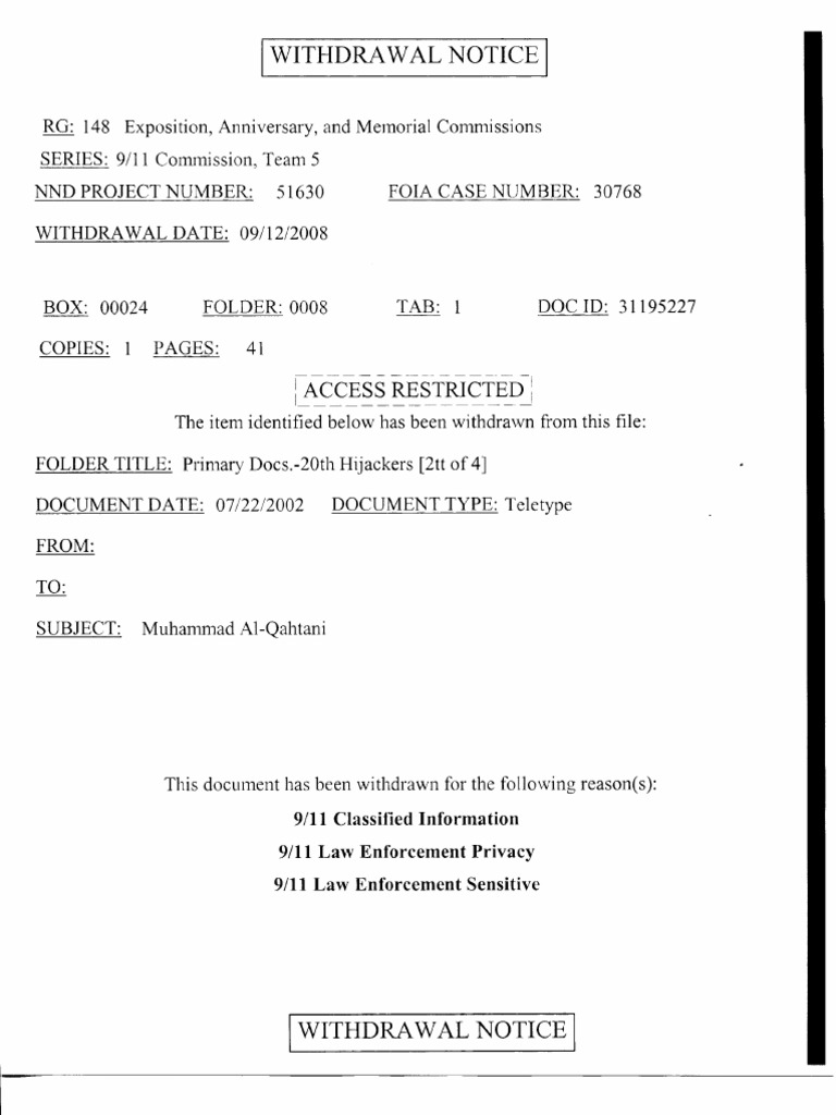 T5 B57 T Eldrige Primary Docs 20th Hijackers 2 of 4 FDR - 9 Withdrawal Notice - Muahammad ...