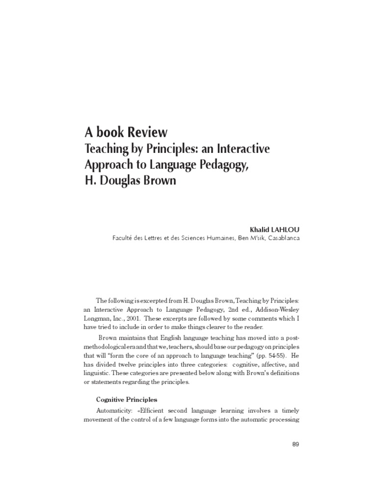 A Book Review: Teaching by Principles: An Interactive Approach To Language Pedagogy, H. Douglas ...