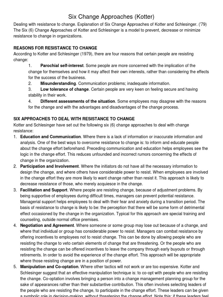 Six Change Approaches | PDF | Change Management | Leadership