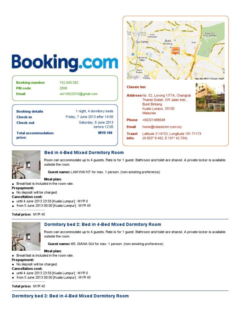 Booking Number 742.640.582 PIN Code 2898 Email: Bed in 4-Bed Mixed ...