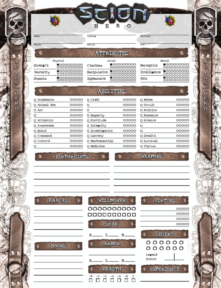 Scion 2nd Edition Character Sheet Form Fillable - Printable Forms Free ...