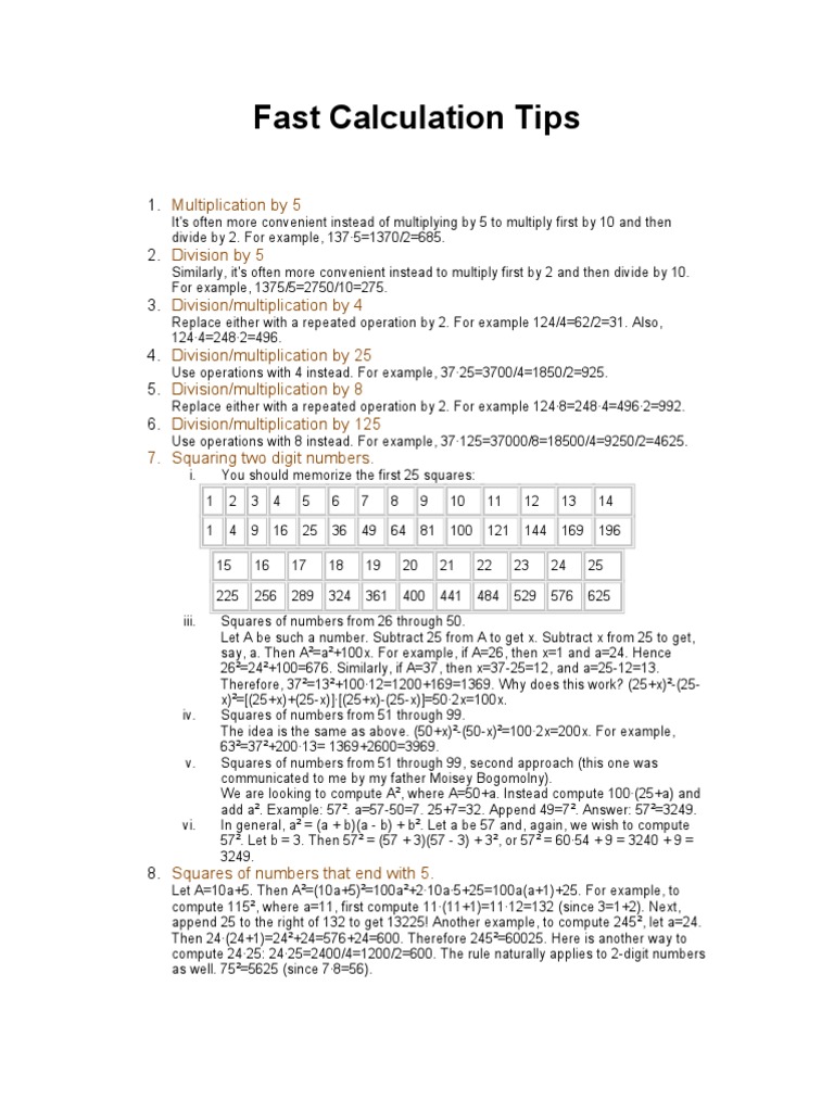 Fast Calculation | PDF | Multiplication | Subtraction